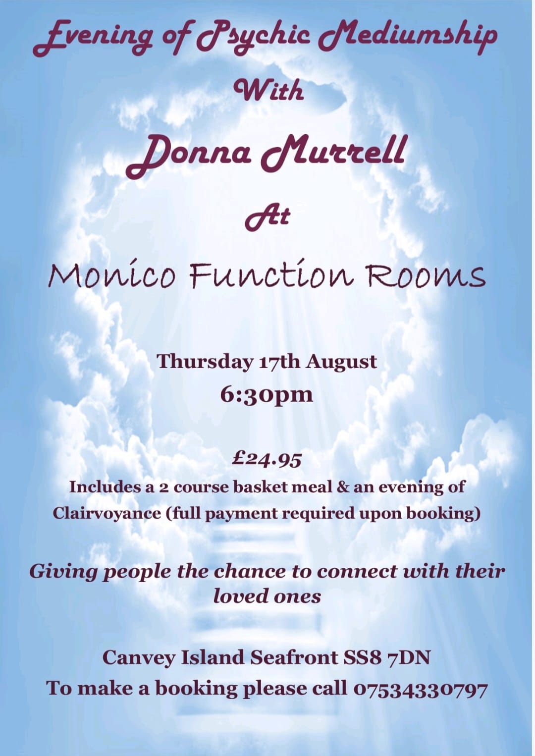 Evening of Psychic Mediumship with Donna Murrell - Visiting Canvey Island
